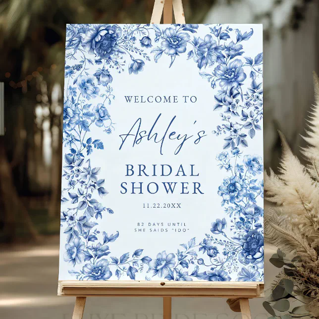 Blue Chinoiserie Bridal Shower Welcome Sign Someth | Zazzle