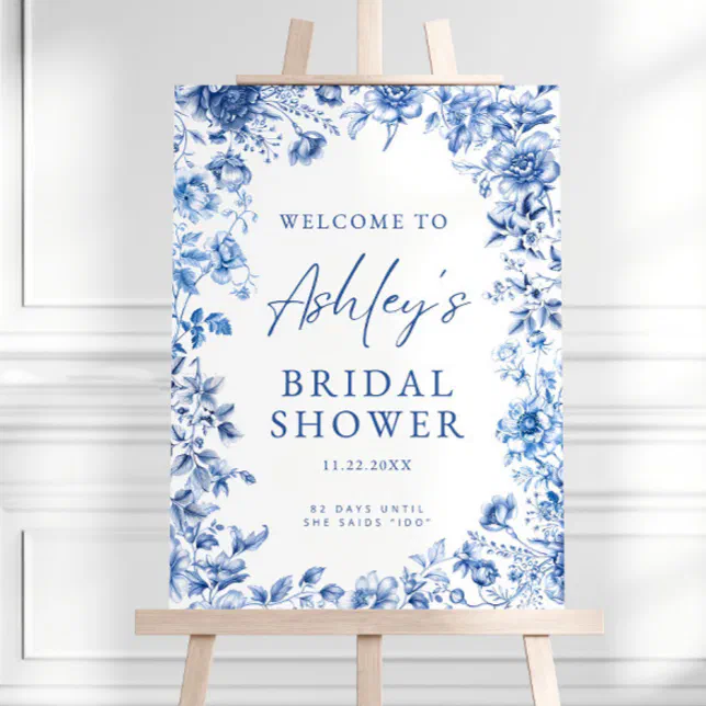 Blue Chinoiserie Bridal Shower Welcome Sign Toile | Zazzle