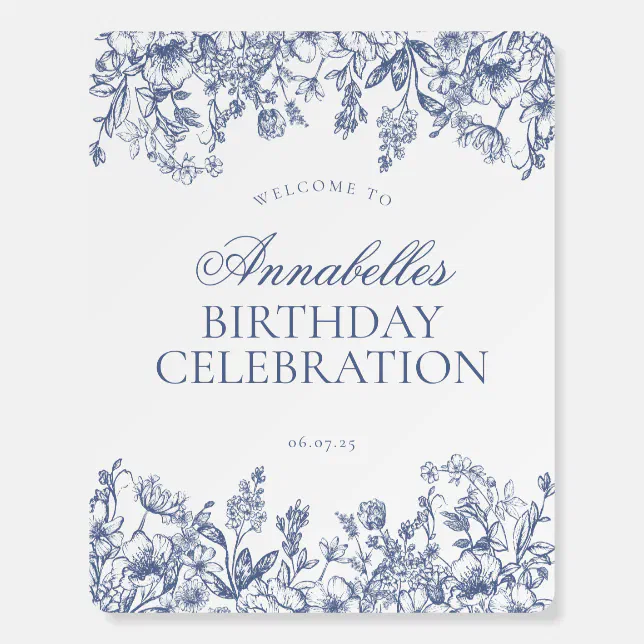 Blue Chinoiserie Floral Birthday Welcome Sign | Zazzle