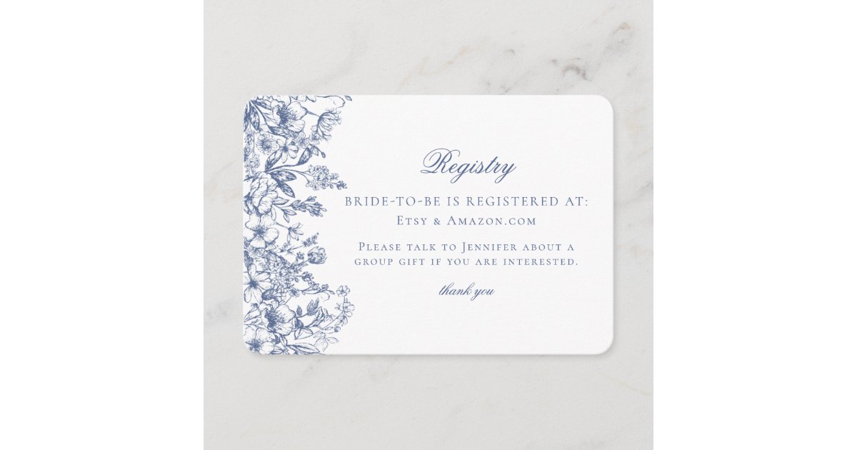 Blue Chinoiserie Floral Bridal Registry Card | Zazzle