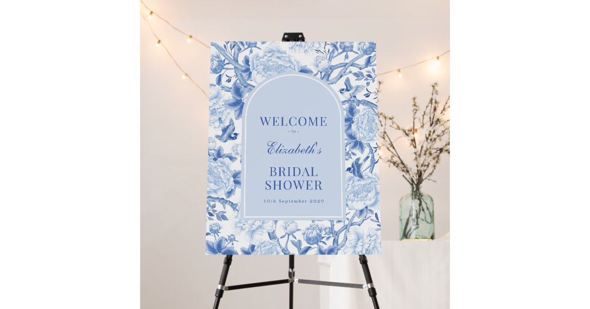 Blue Chinoiserie Floral Bridal Shower Welcome Foam Board | Zazzle