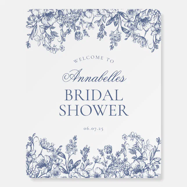 Blue Chinoiserie Floral Bridal Shower Welcome Sign | Zazzle