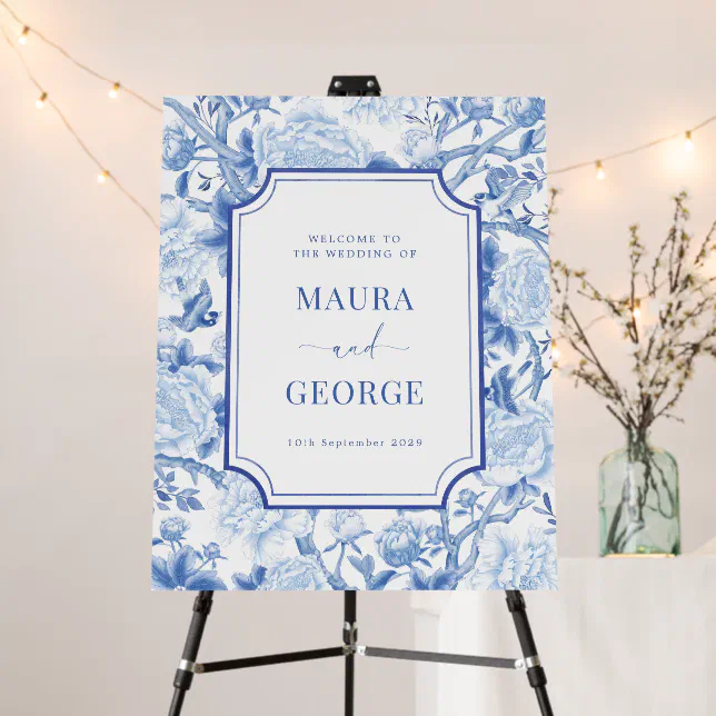 Blue Chinoiserie Floral Porcelain Wedding Welcome Foam Board | Zazzle