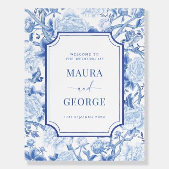 Blue Chinoiserie Floral Porcelain Wedding Welcome Foam Board | Zazzle