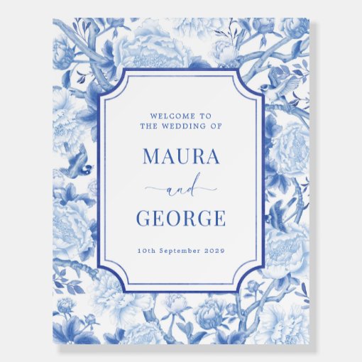 Blue Chinoiserie Floral Porcelain Wedding Welcome Foam Board | Zazzle