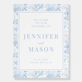 Blue chinoiserie floral wedding welcome sign | Zazzle