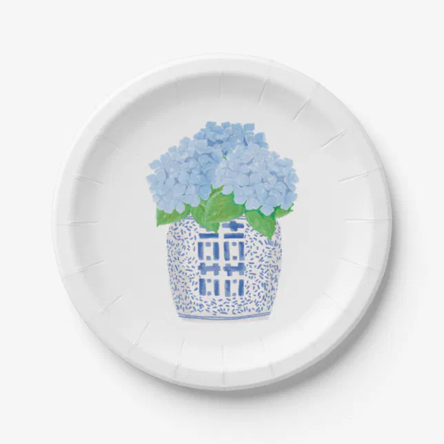 Blue Chinoiserie Hydrangea Paper Party Plate | Zazzle