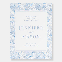 Blue chinoiserie porcelain wedding welcome sign | Zazzle