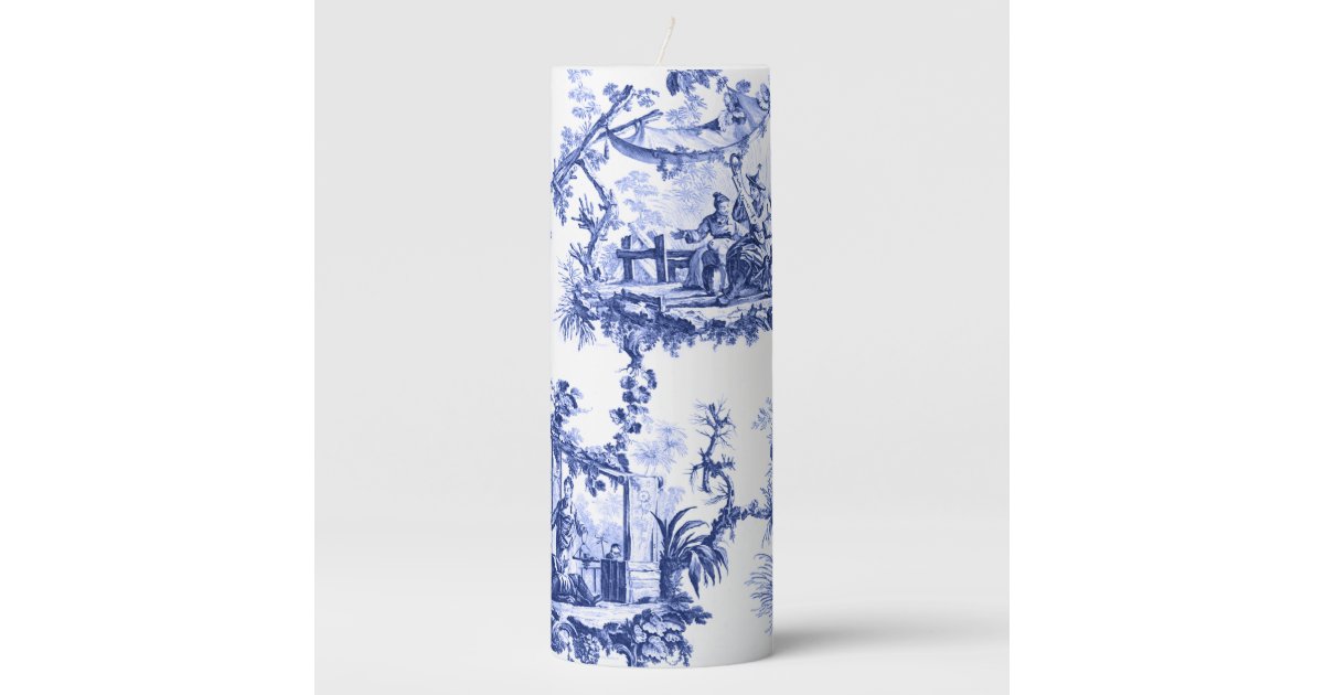Blue Chinoiserie Toile PIllar Candle | Zazzle