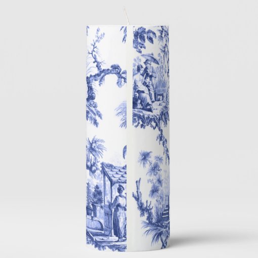 Blue Chinoiserie Toile PIllar Candle | Zazzle
