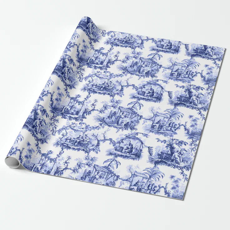 Blue Chinoiserie Toile Wrapping Paper | Zazzle