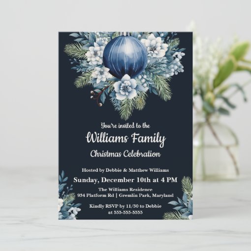 Blue Christmas Balls Holiday Party Invitation | Zazzle