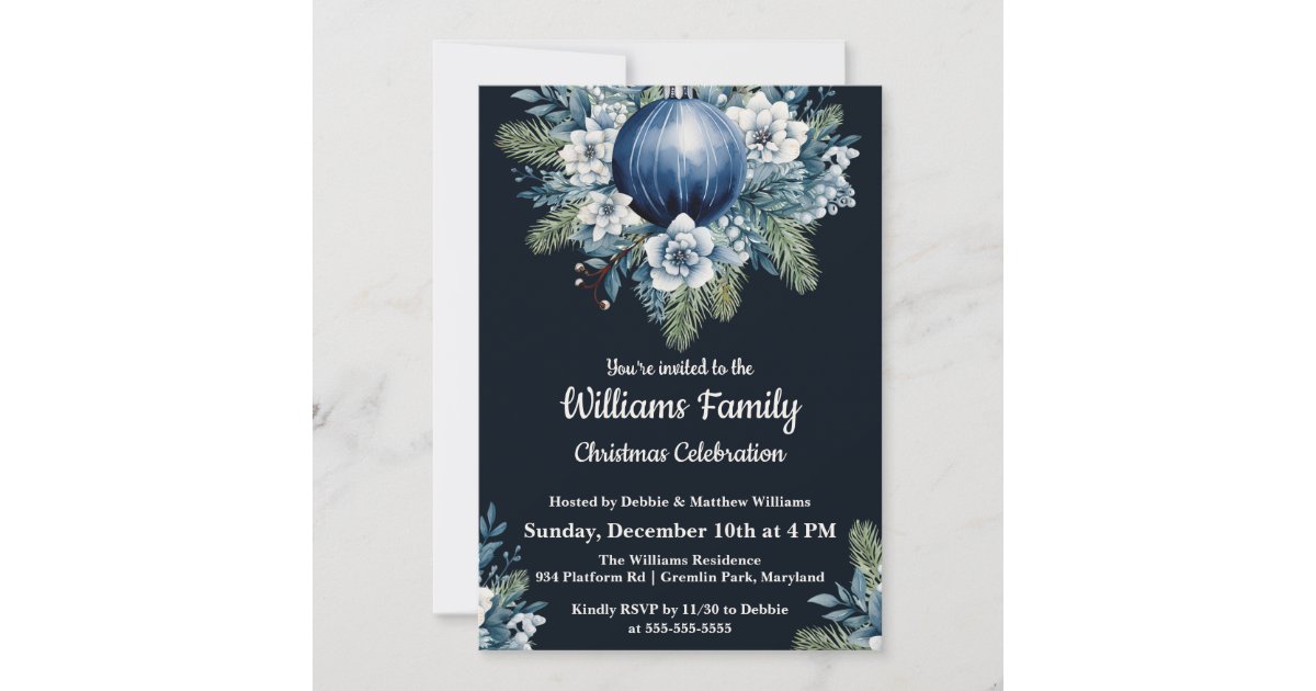 Blue Christmas Balls Holiday Party Invitation | Zazzle