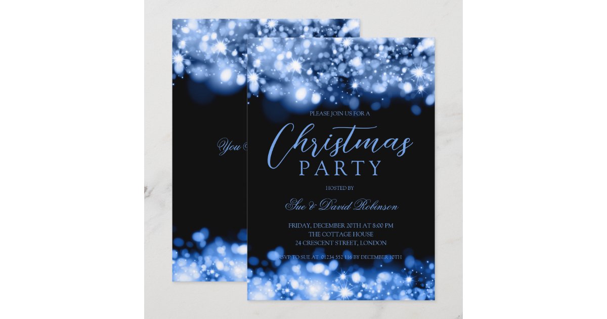 Blue Christmas Party Modern Sparkling Lights Invitation | Zazzle