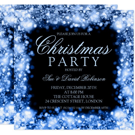 Blue Christmas Party Sparkling Lights Invitation | Zazzle.com