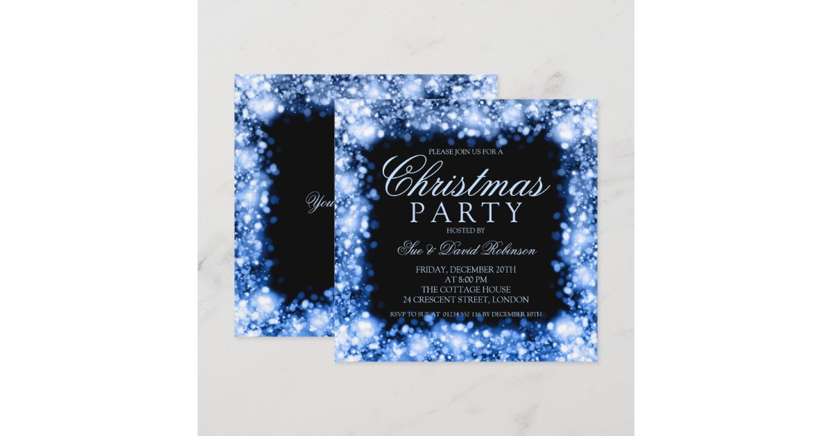 Blue Christmas Party Sparkling Lights Invitation | Zazzle
