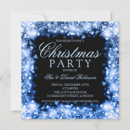 Blue Christmas Party Sparkling Lights Invitation | Zazzle