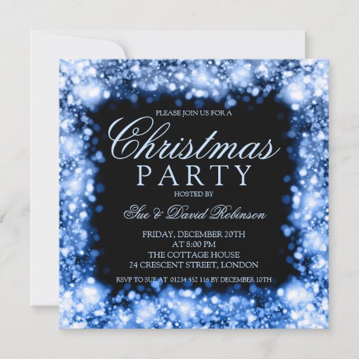 Blue Christmas Party Sparkling Lights Invitation | Zazzle
