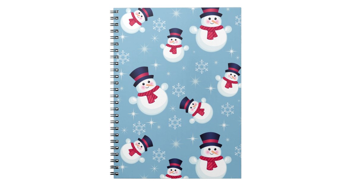 Blue Christmas Pattern With Snowmen And Snowflakes Notebook | Zazzle