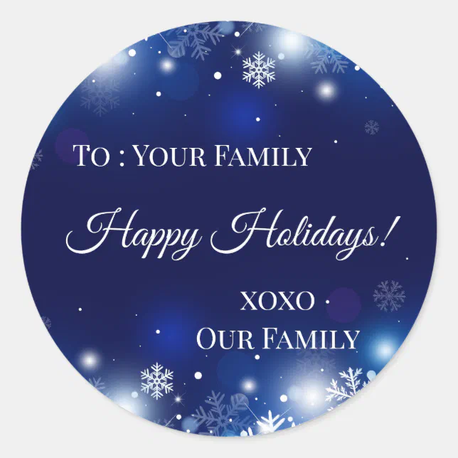 Blue Christmas Snowflakes Personalised Classic Round Sticker | Zazzle