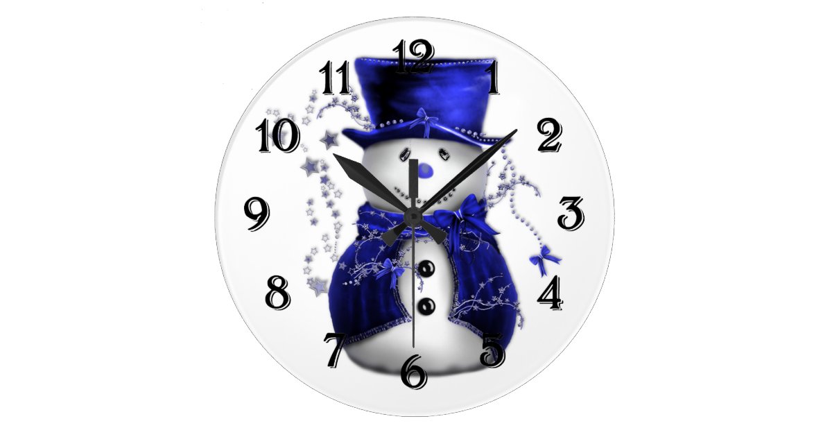 Blue Christmas Snowman Large Clock | Zazzle.com
