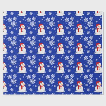 Blue christmas Snowman Snowflakes Wrapping Paper | Zazzle