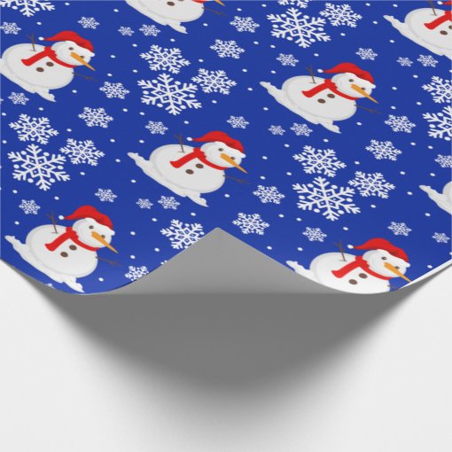 Blue christmas Snowman Snowflakes Wrapping Paper | Zazzle