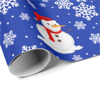 Blue christmas Snowman Snowflakes Wrapping Paper | Zazzle