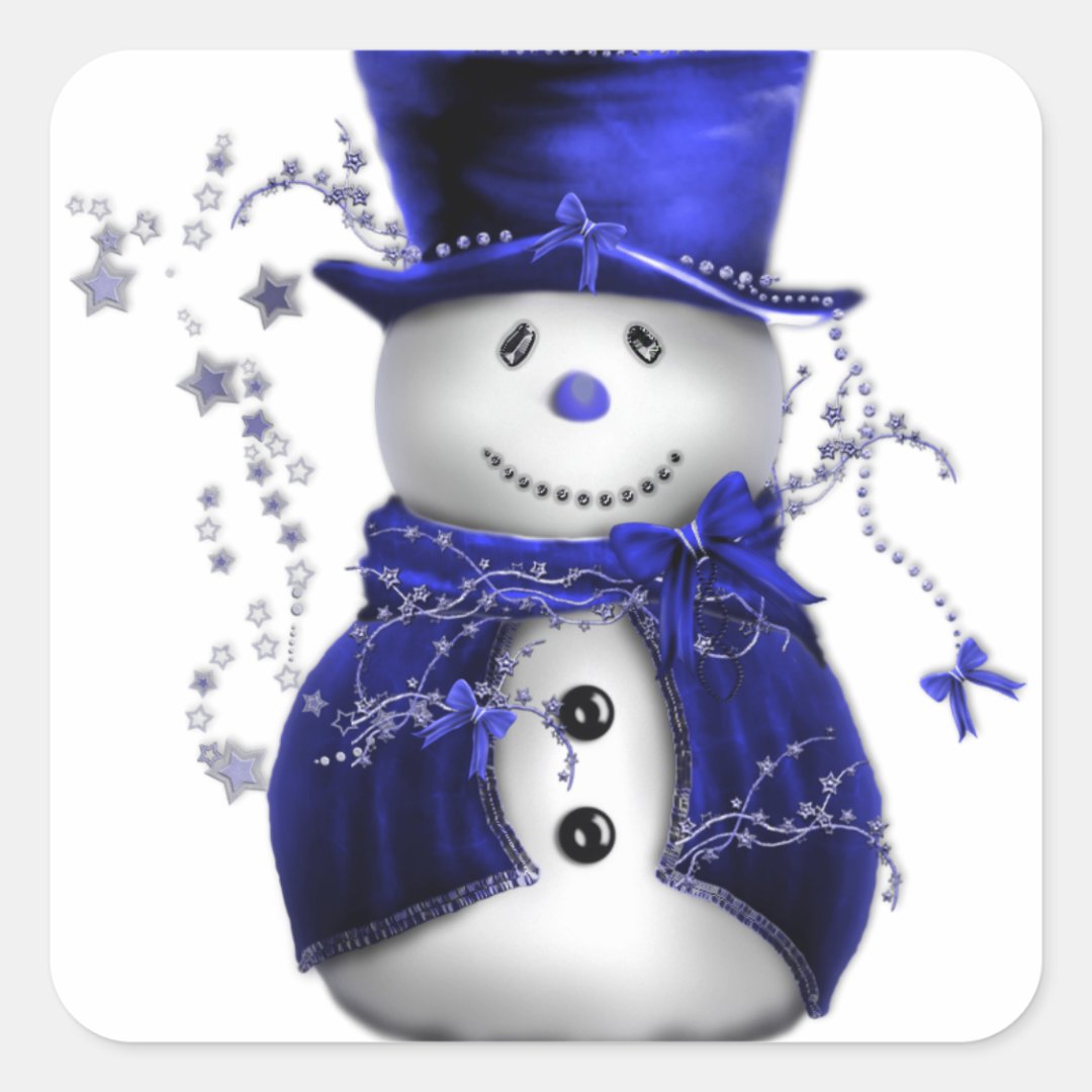 Blue Christmas Snowman Square Sticker | Zazzle