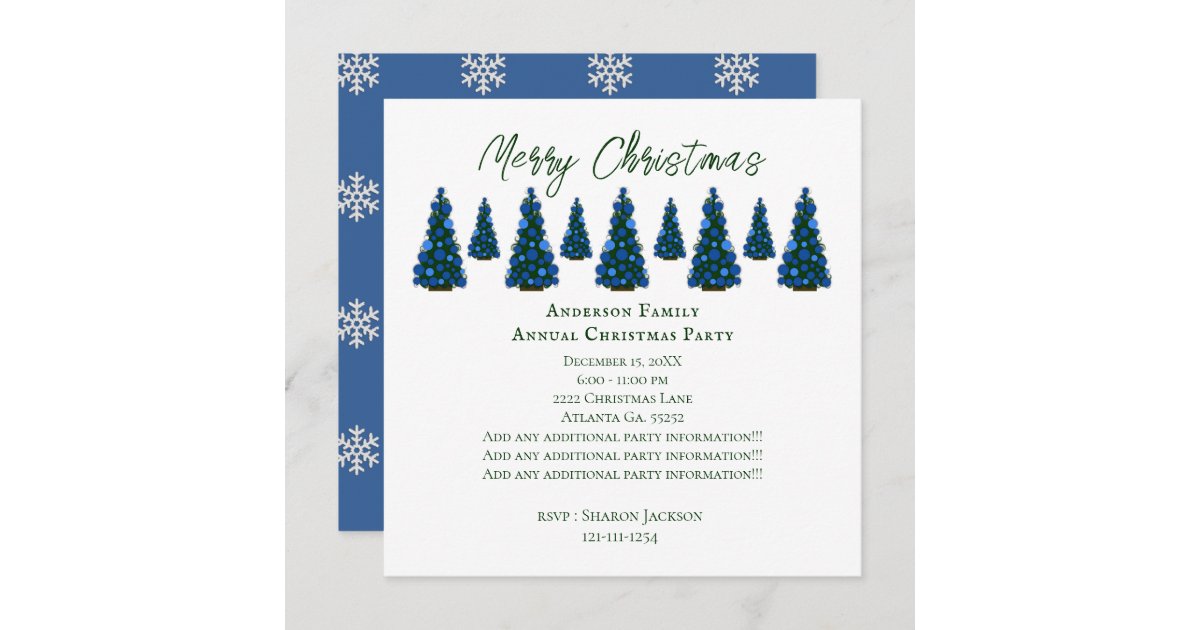 Blue Christmas Tree Invitation | Zazzle