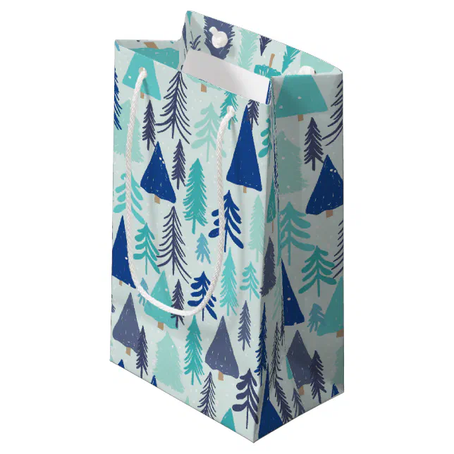 Blue Christmas Trees in an Evergreen Forest Small Gift Bag | Zazzle
