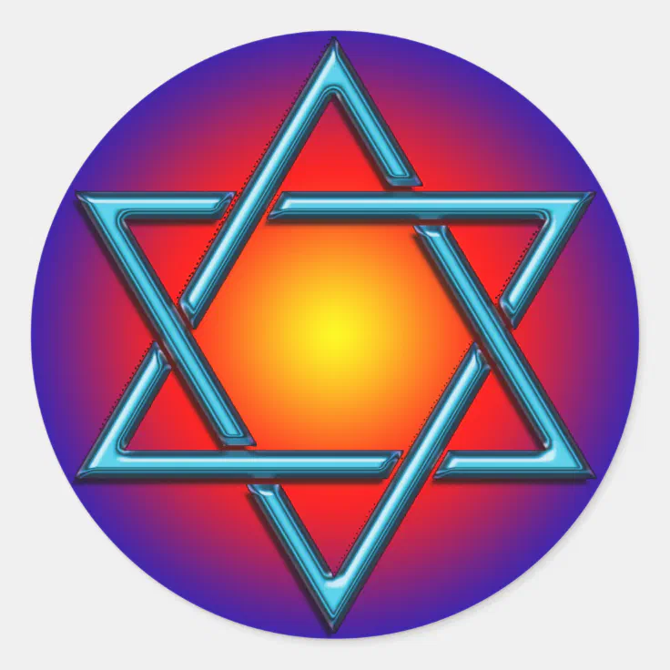 BLUE CHROME STAR OF DAVID CLASSIC ROUND STICKER | Zazzle