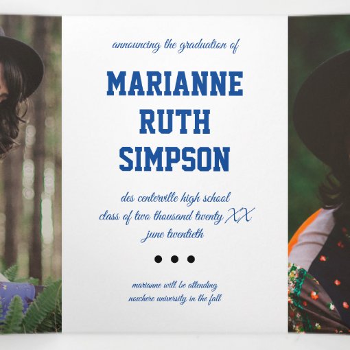 Blue Circles 5-Photo Graduation Tri-Fold Invitation | Zazzle