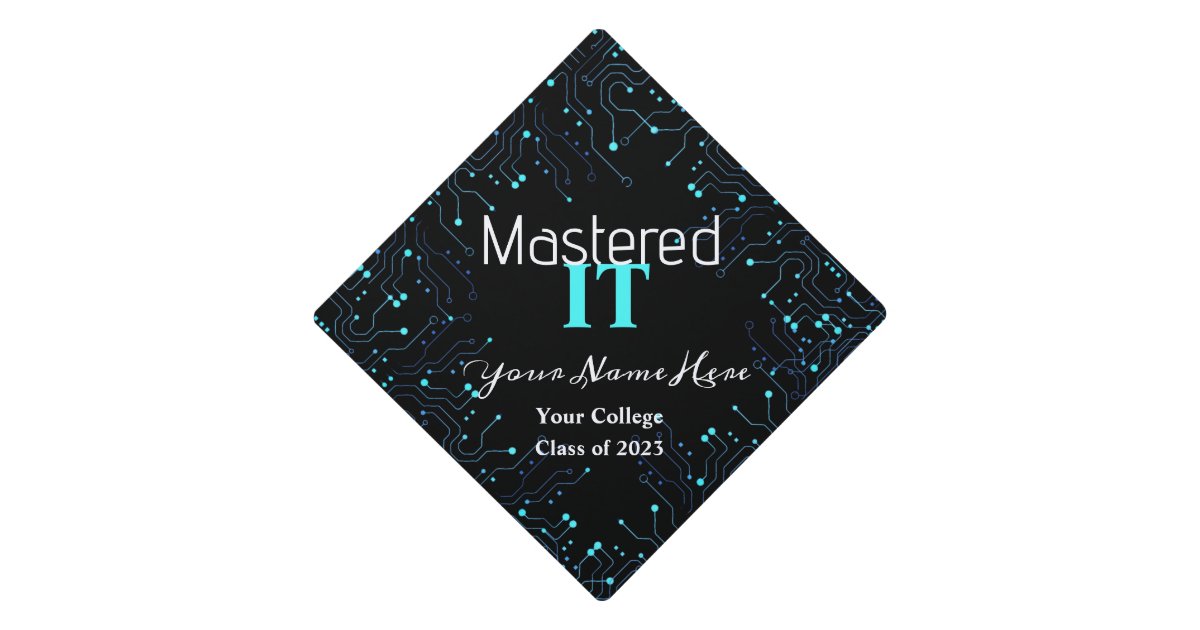 Blue Circuit Board Mastered IT Personalized Graduation Cap Topper | Zazzle