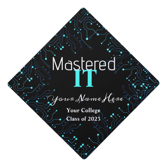 Blue Circuit Board Mastered IT Personalized Graduation Cap Topper | Zazzle