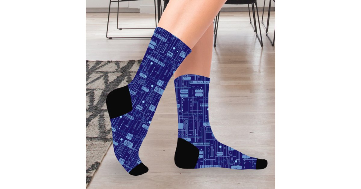 Blue Circuit Board Pattern Socks | Zazzle