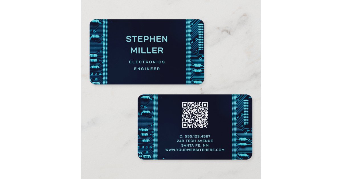 Blue Circuit Board QR Code Electronics Engineer Business Card | Zazzle