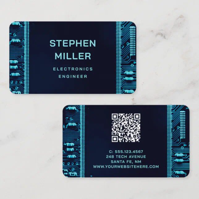 Blue Circuit Board QR Code Electronics Engineer Business Card | Zazzle