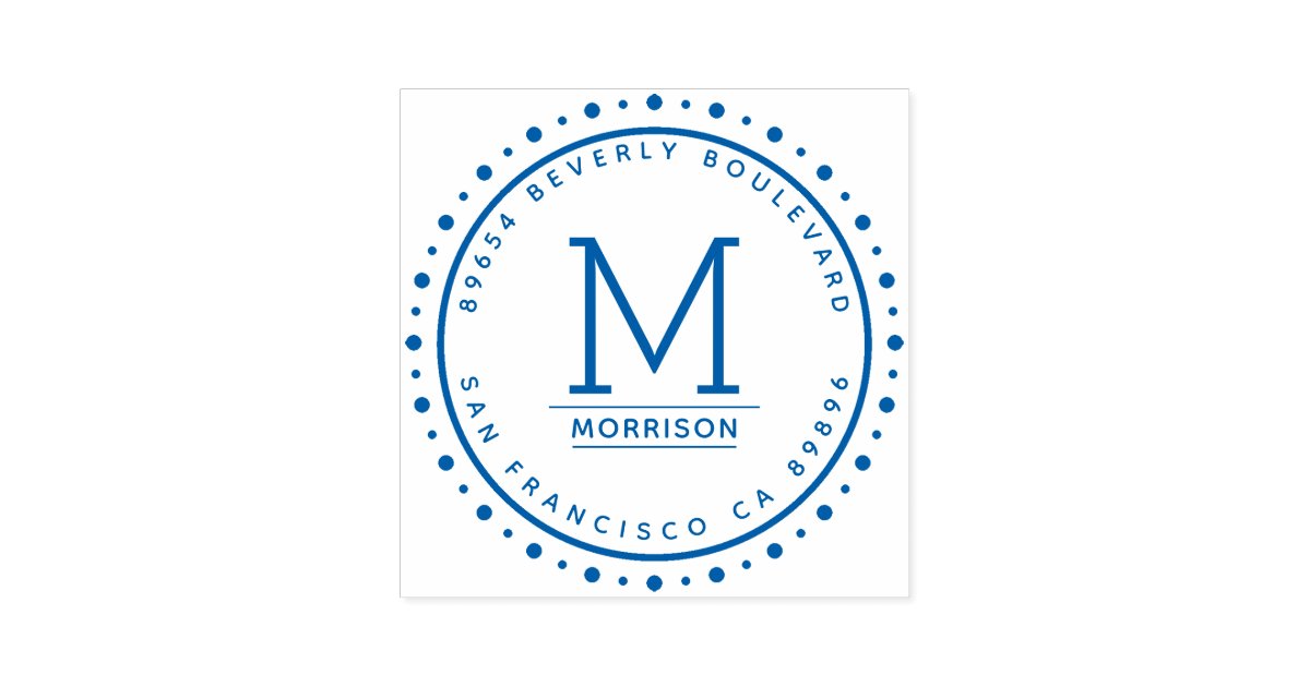 Blue Circular Border | Monogram Return Address Self-inking Stamp | Zazzle