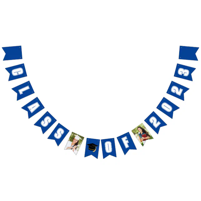 Blue Class of 2023 Graduate Photo Graduation Party Bunting Flags | Zazzle
