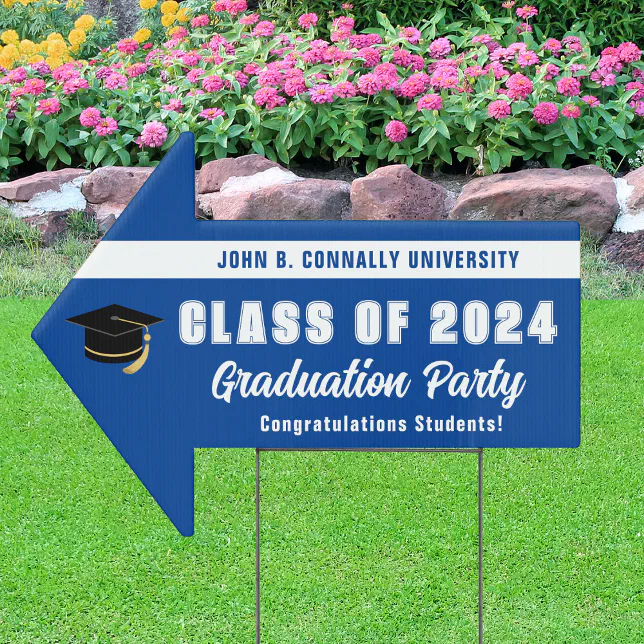 Blue Class of 2024 Graduation Party Arrow Yard Sign | Zazzle