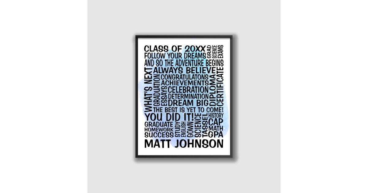 Blue Class of 20xx Graduation Poster for Him | Zazzle