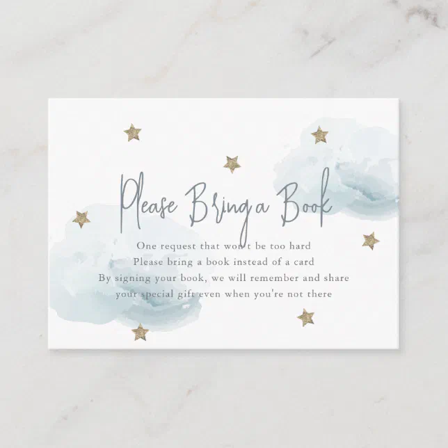 Blue Cloud & Star Baby Shower Please Bring a Book Enclosure Card | Zazzle