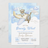 Blue Clouds Flying Teddy Bear Pilot Baby Shower Invitation | Zazzle
