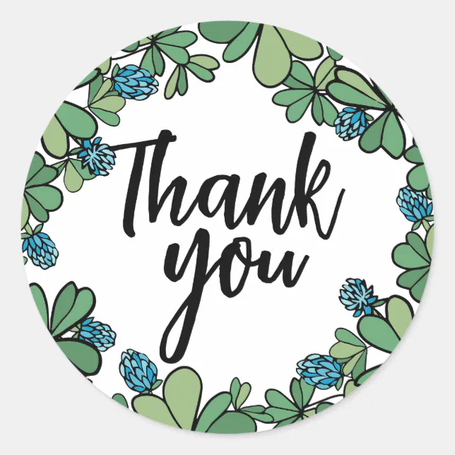 Blue Clover Wreath Lucky Thank You Classic Round Sticker | Zazzle