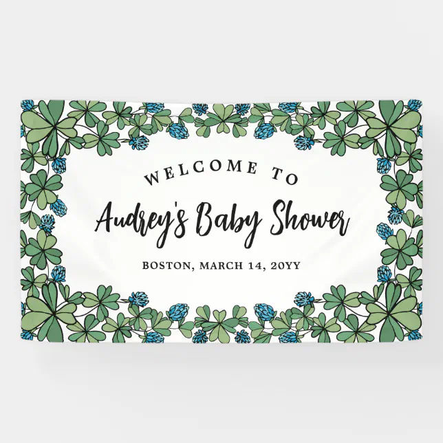 Blue Clovers Boy Baby Shower Welcome Banner | Zazzle