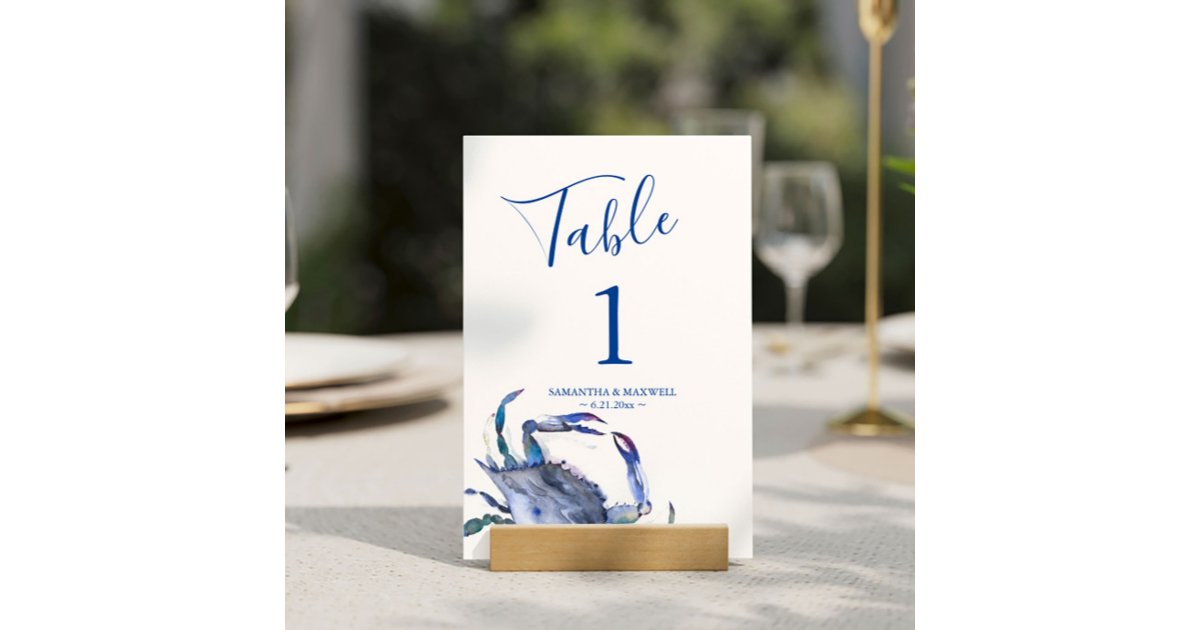 Blue Coastal Crab Wedding Table Number | Zazzle