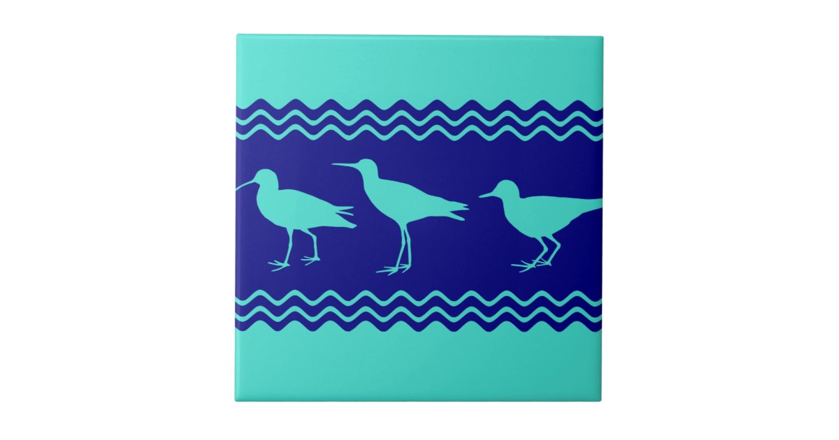 Blue Coastal Sandpiper Bird Stripes Ceramic Tile | Zazzle