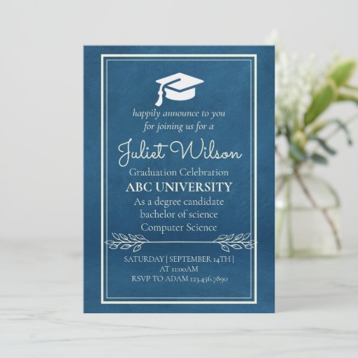 Blue college university graduation commencement invitation | Zazzle
