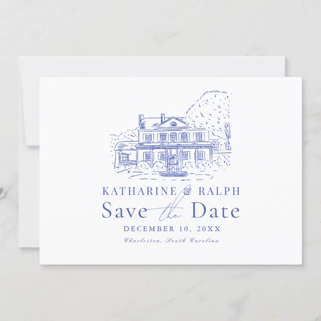 Blue Colonial House/Mansion/Manor Save the Date Invitation | Zazzle